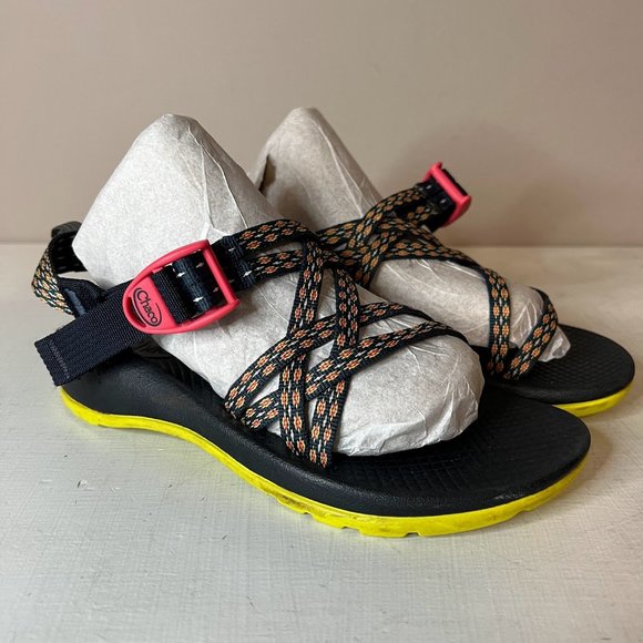 Chaco | Shoes | Chaco Pink Neon Yellow Black Pattern Strappy Sports ...